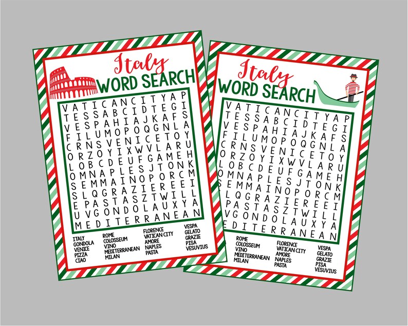 Printable Italy Word Search. Word Search for Italy Party - Etsy