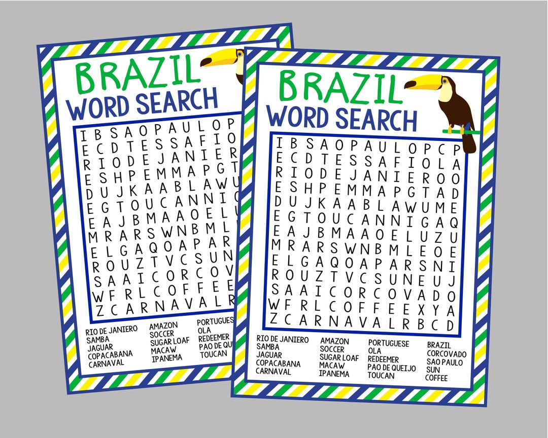 Printable Brazil Word Search Game: Travel Party Activity (digital ...