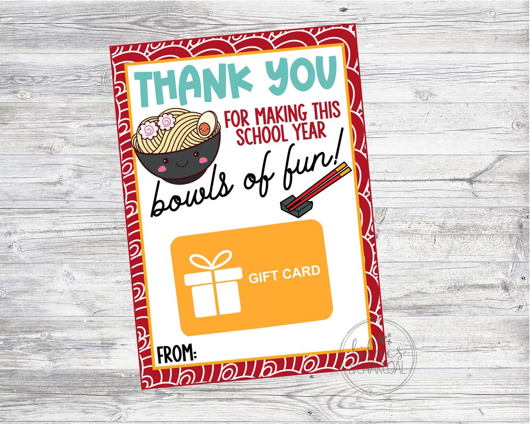 Printable Teacher Ramen Restaurant Gift Card Holder. Thank You for ...