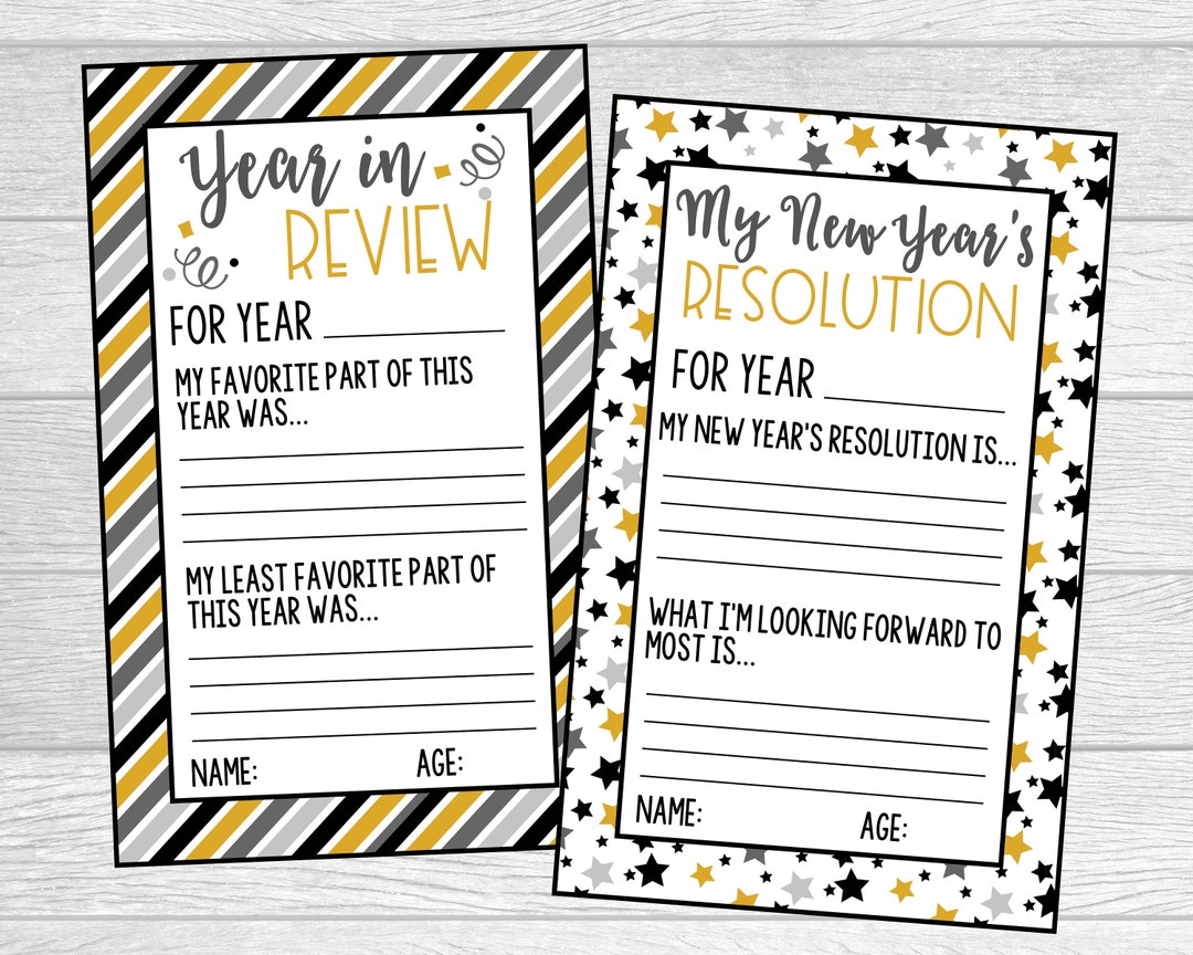 Printable New Year's Resolution and Year in Review Cards. Instant ...