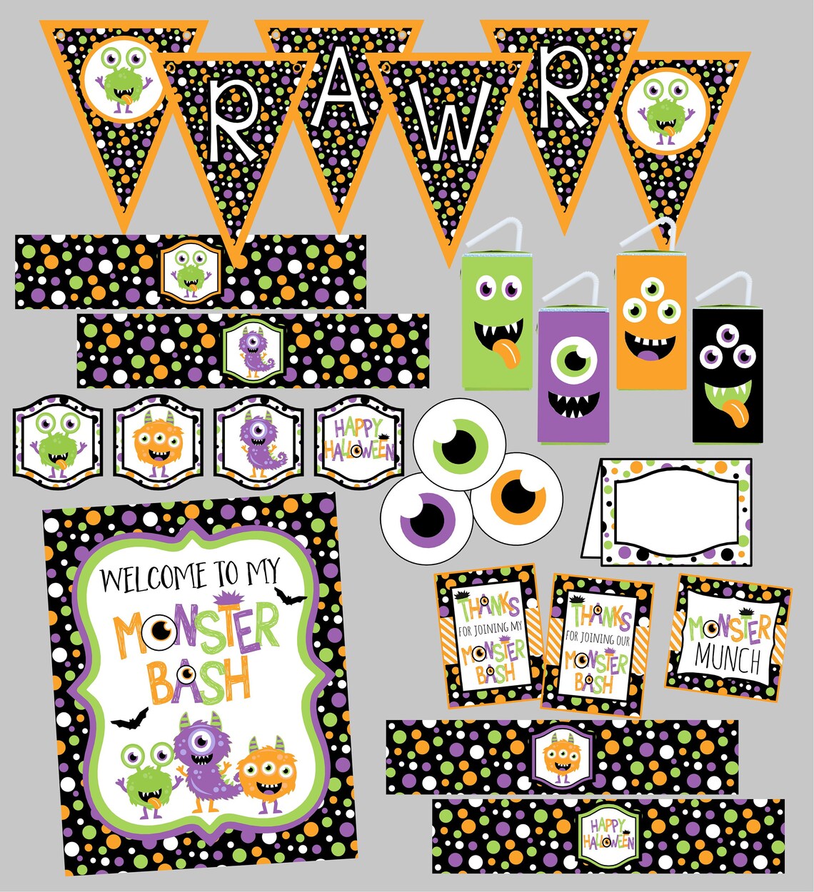 Halloween Monster Party Printable Decoration Package. Instant - Etsy