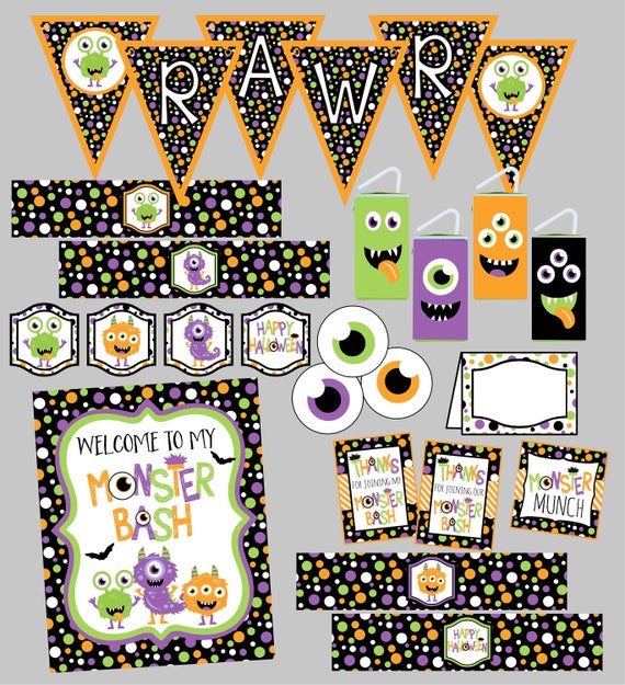 Halloween Monster Party Printable Decoration Package. Instant | Etsy
