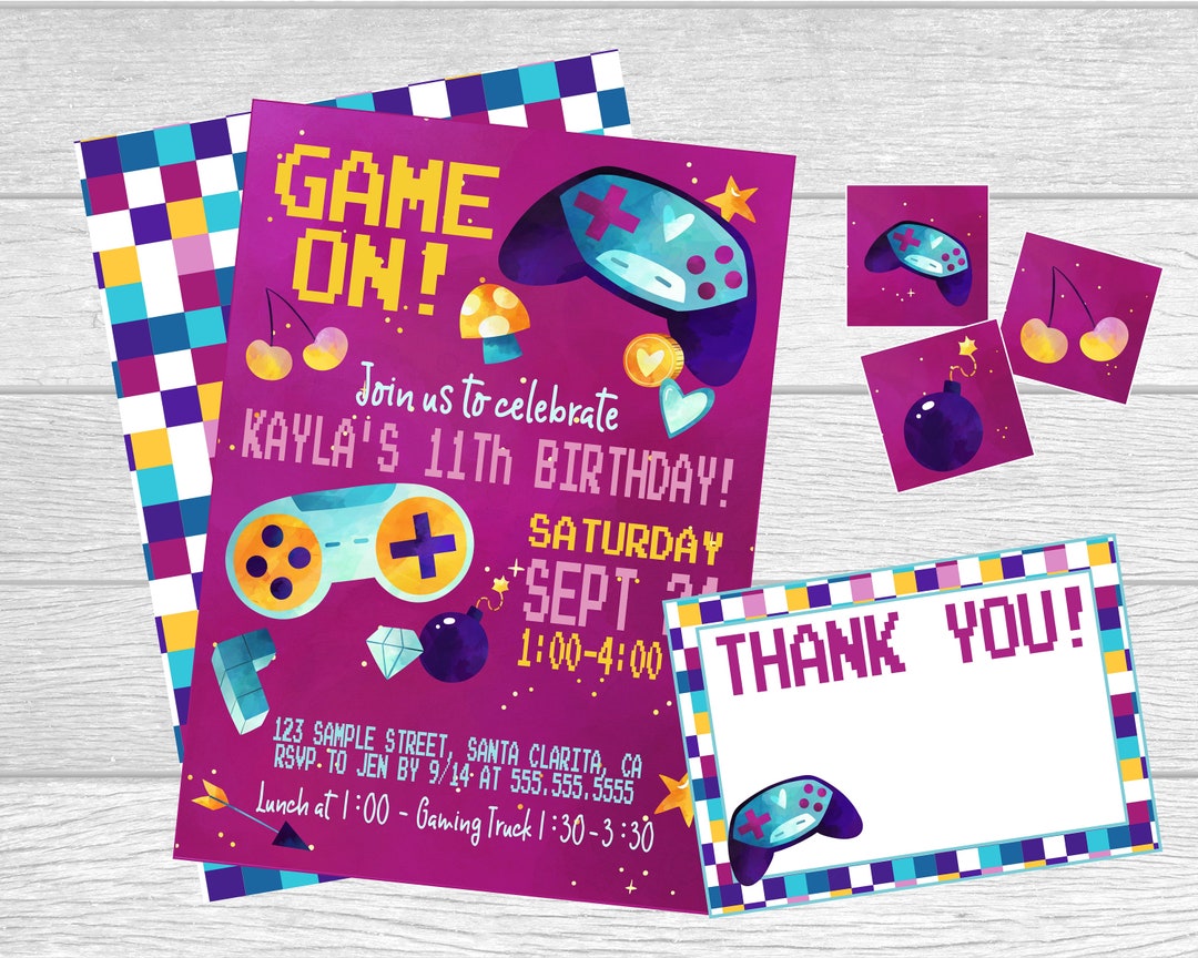Printable Gamer Girl Party Invitation. Game on Video Game, Game Truck ...