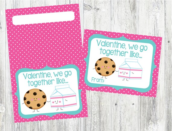 Milk & Cookies Valentine's Day Cards and Bag Toppers | Etsy