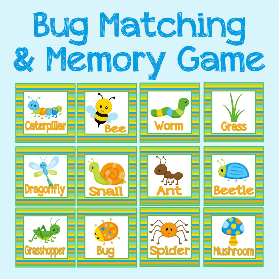 Bug Fun Memory and Matching Game. Instant Digital Download. Flash Card ...