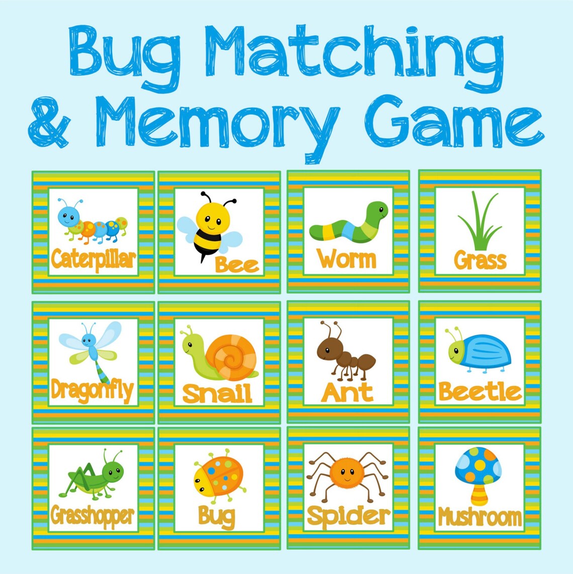 Bug Fun Memory and Matching Game. Instant Digital Download. | Etsy