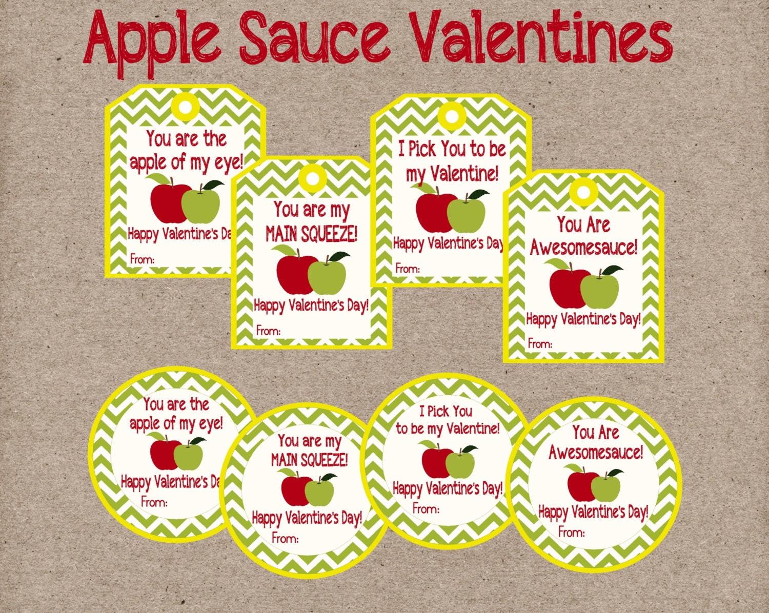 Applesauce Valentine's Day Cards and Stickers. Hang Tags - Etsy