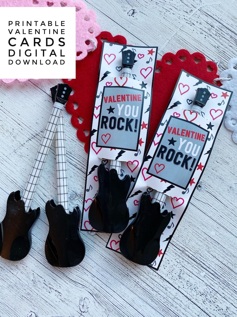 Valentine You Rock Cards for Valentine's Day. Instant Digital Downloads ...