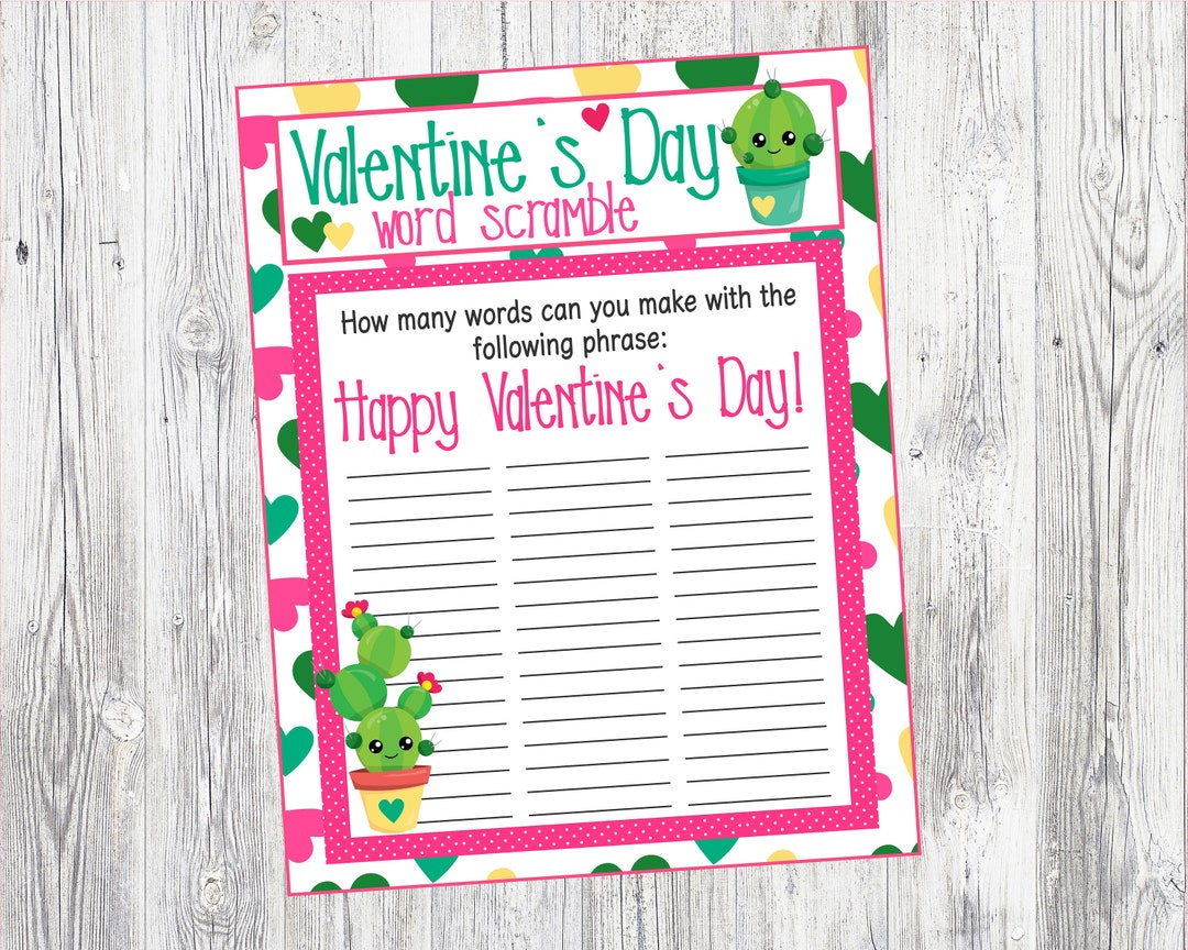 Cactus Valentine's Day Word Scramble. Instant Digital Download ...