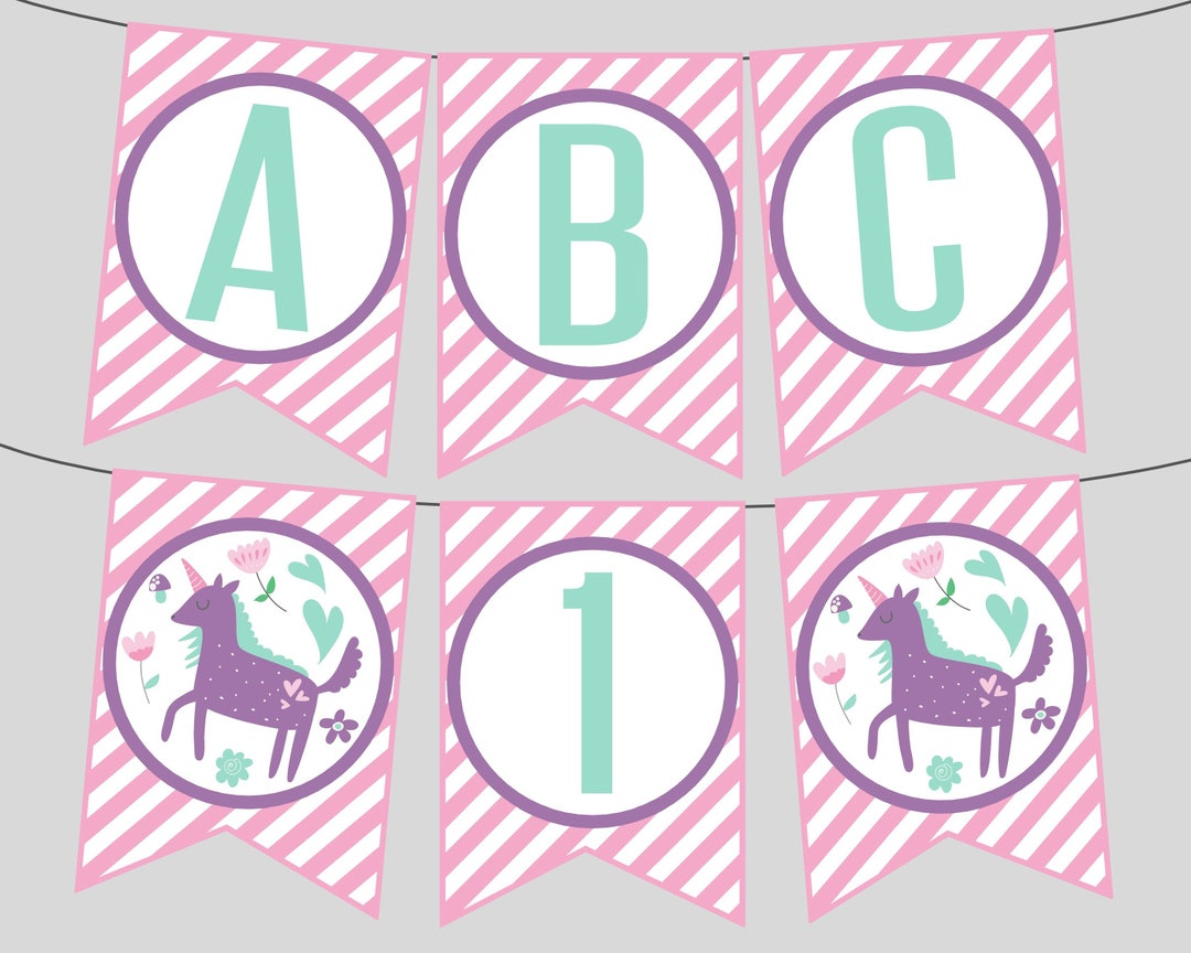 Full Alphabet Whimsical Unicorn Banner. Happy Birthday Unicorn Banner ...