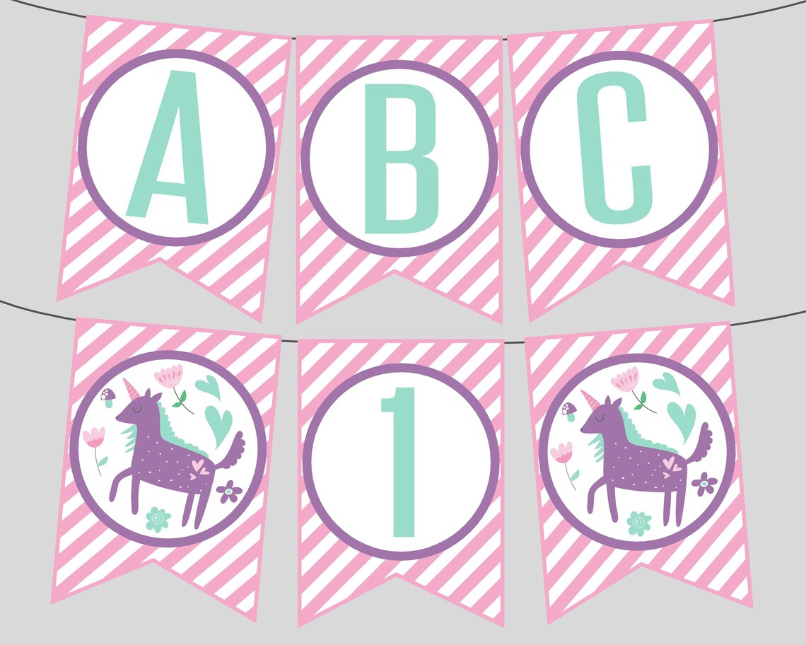 Full Alphabet Whimsical Unicorn Banner. Happy Birthday Unicorn Banner ...