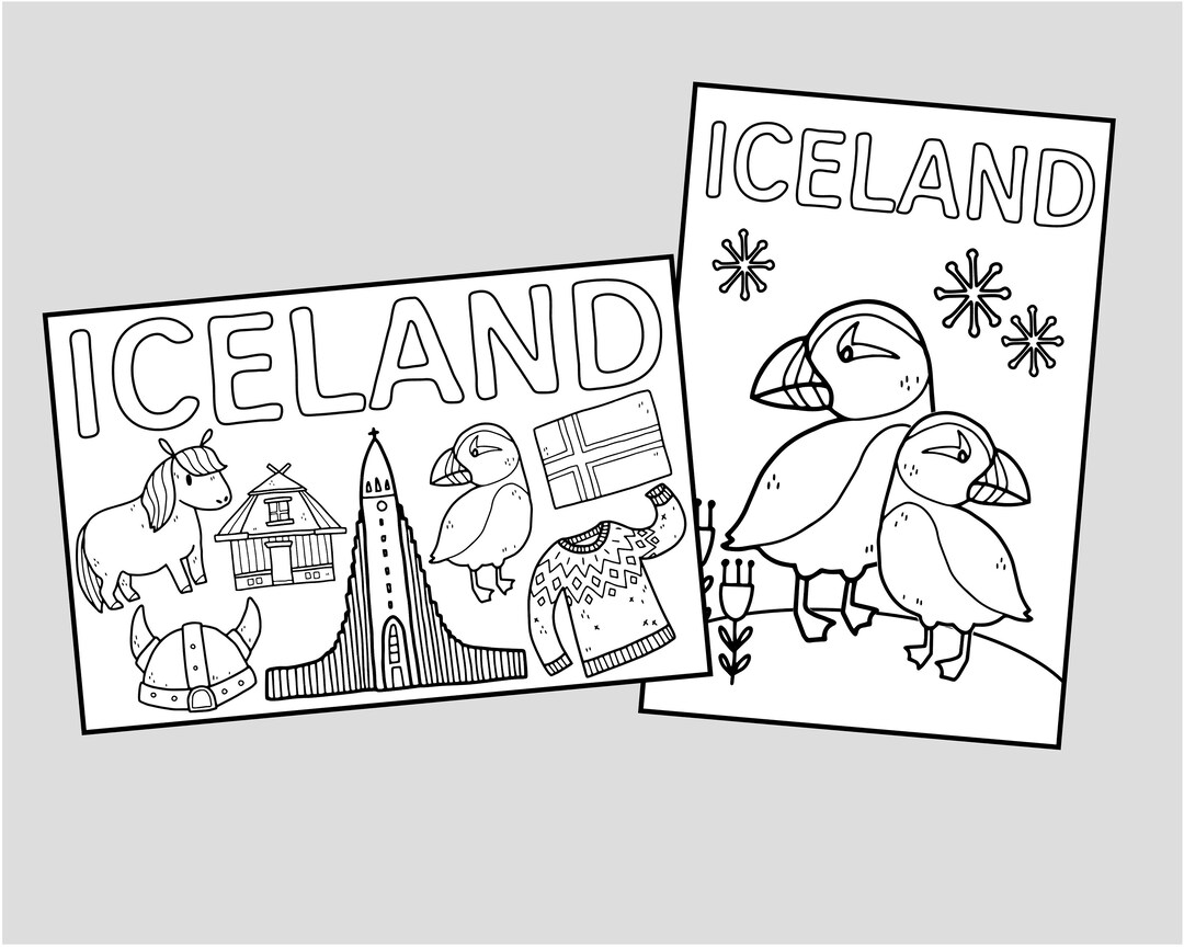 Printable Iceland Coloring Cards. Iceland Travel Coloring Pages ...