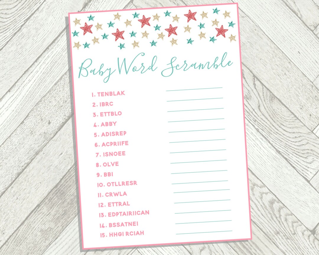 Baby Word Scramble Game for Twinkle Twinkle Little Star Baby Shower or ...