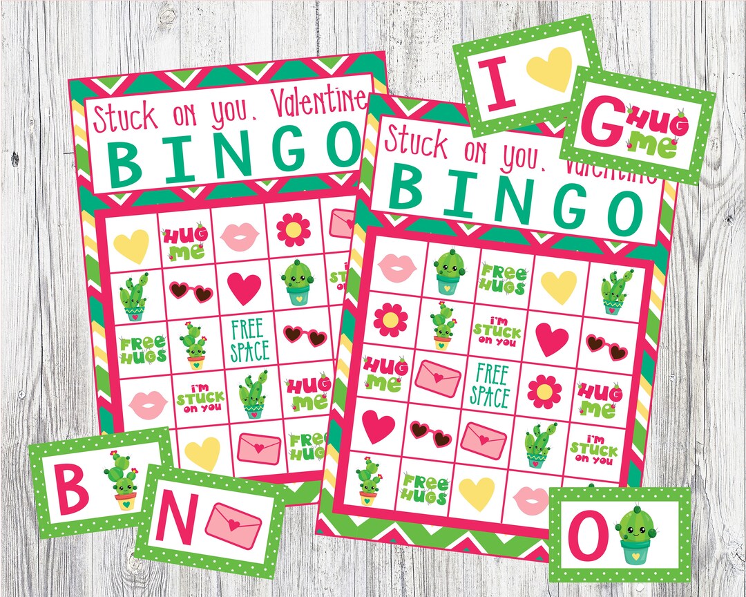 Printable Cactus Themed Valentine's Day Bingo Game. 12 Card Valentine's ...