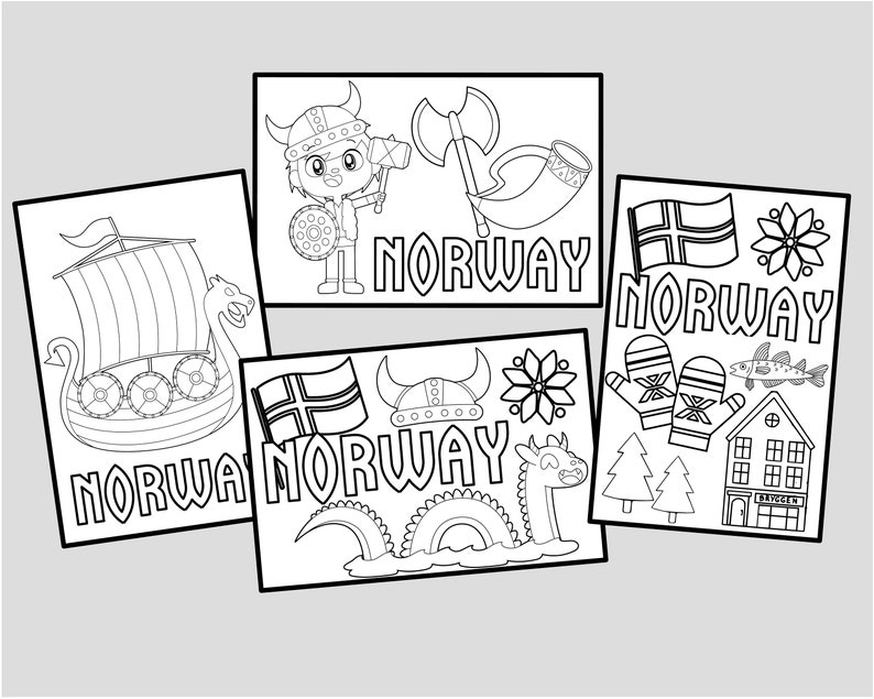 Printable Norway Coloring Cards. Norway Travel Coloring Pages ...