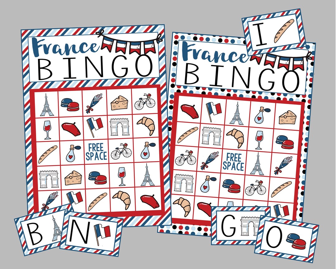 Printable France Bingo Game. 12 Card France Bingo Set for Paris or ...