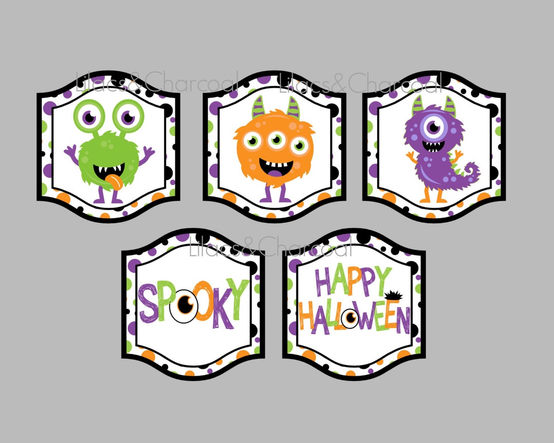 Halloween Monster Party Cupcake Toppers. Great as Halloween Treat Tags ...