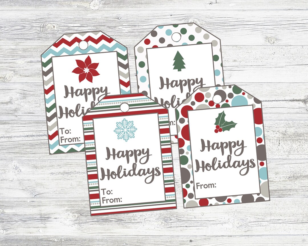 Printable Happy Holidays Gift Tags: Red, Blue, Green (digital Download ...