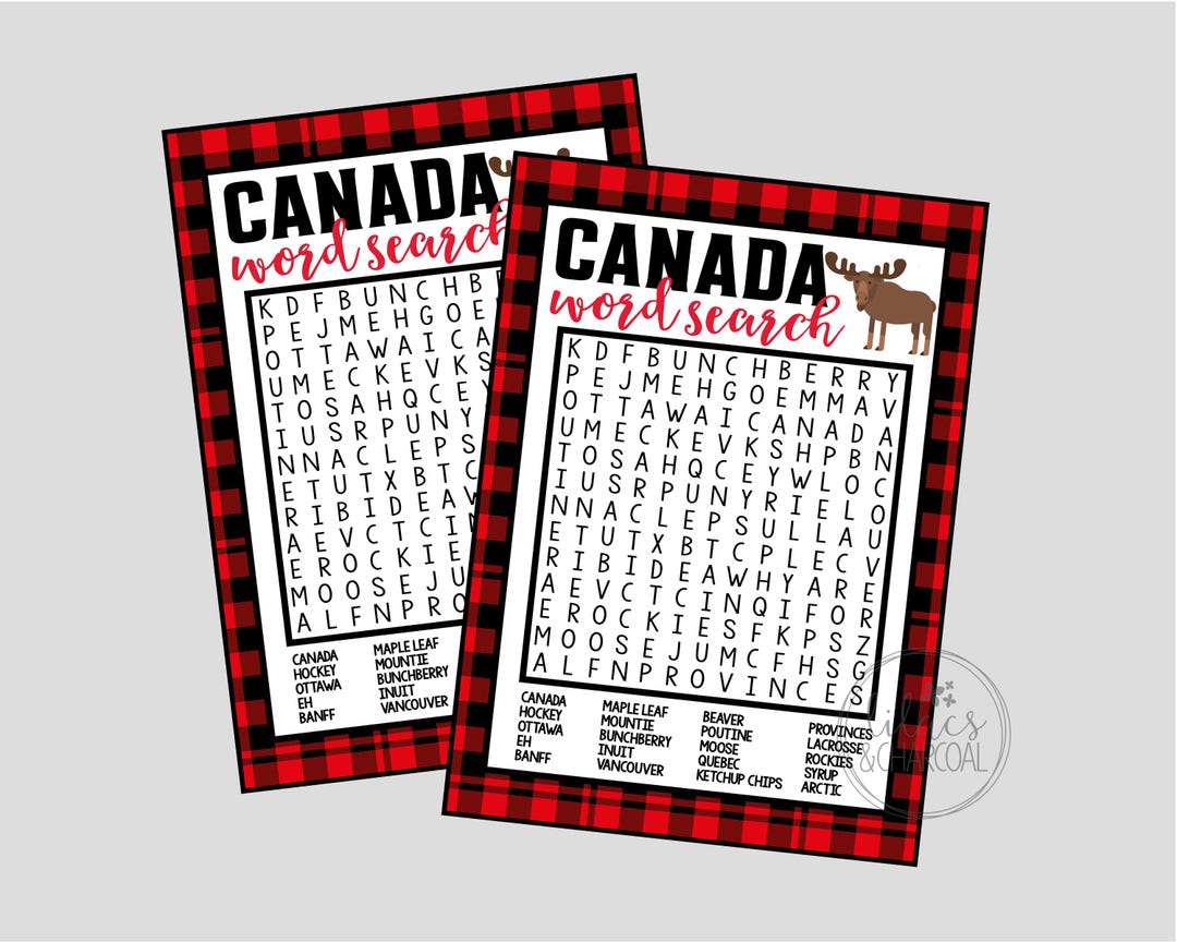 Printable Canada Word Search. Word Search for Canada Day Party, Travel ...