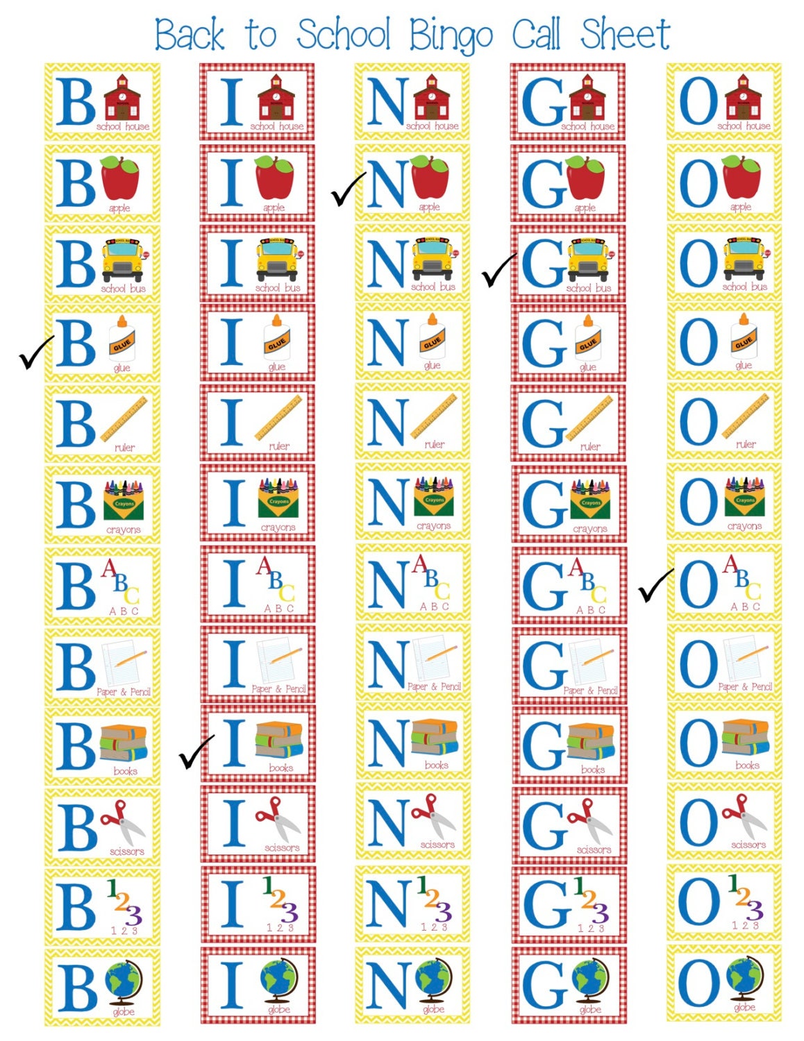Back to School Bingo Game Set. 12 Game Cards Plus Calling | Etsy
