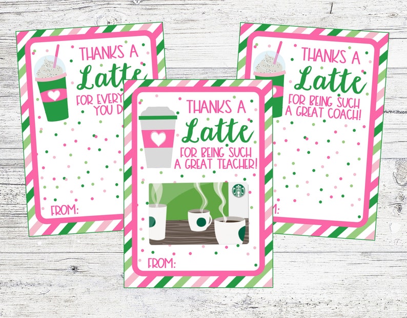 Thanks A Latte Gift Card Holder for Teacher, Coach or Everyday. Instant ...