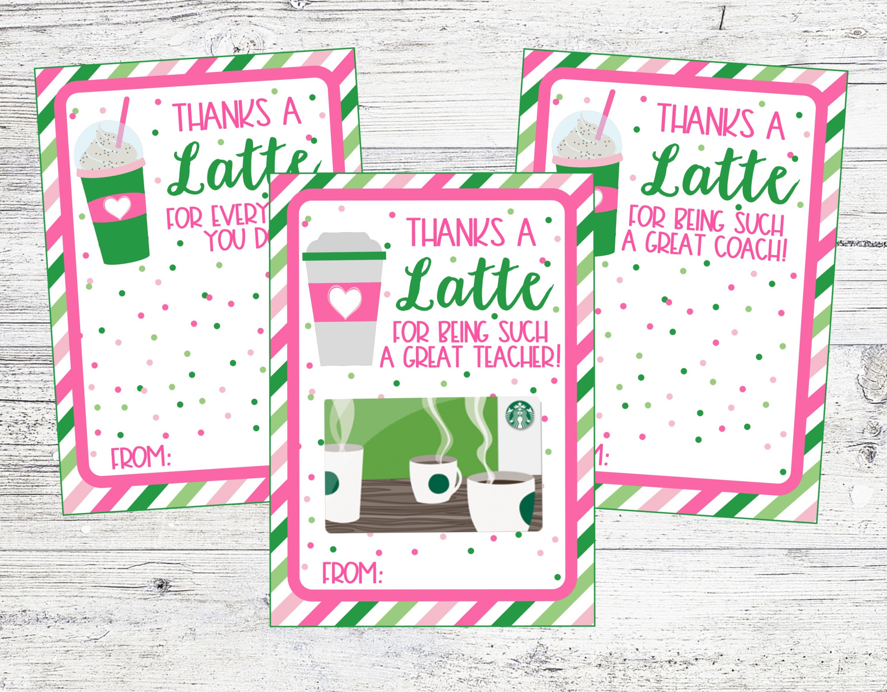 Thanks A Latte Gift Card Holder for Teacher, Coach or Everyday. Instant ...