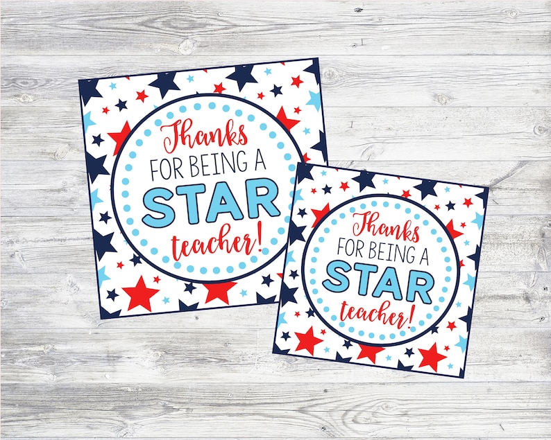Printable Star Teacher Tags. Thanks for Being A Star Teacher - Etsy