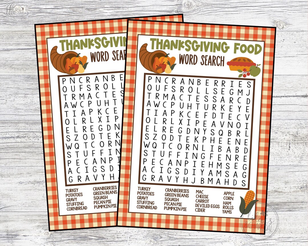 Printable Thanksgiving Food Word Search. Instant Digital Download ...