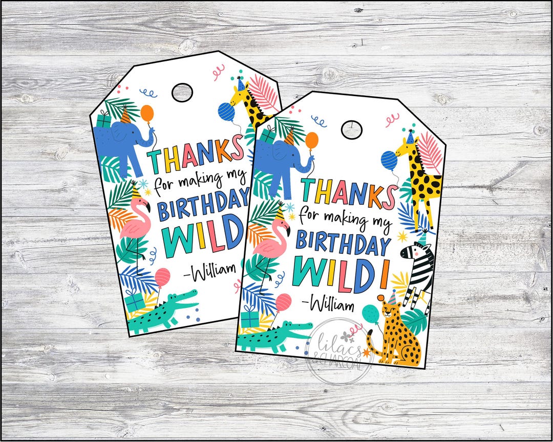 Personalized Party Animal Zoo Printable Birthday Favor Tags (digital ...
