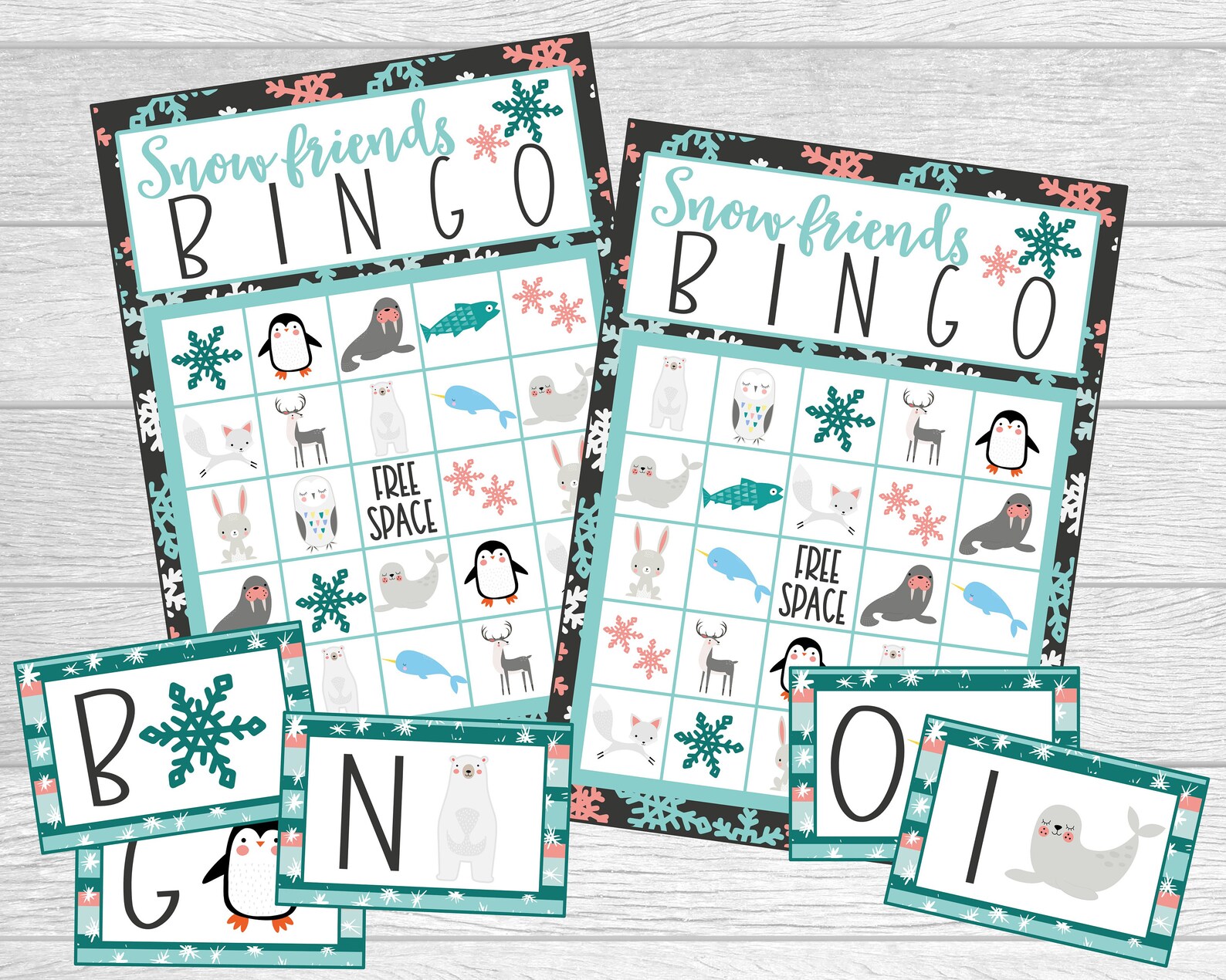 Printable Snow Fun Winter Animal Bingo Game. 12 Card Set W/ Calling ...