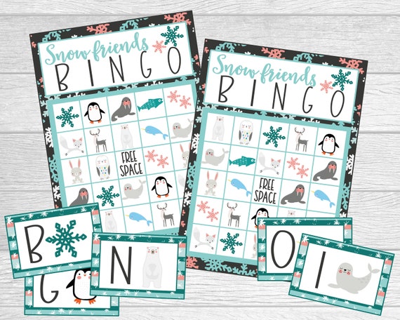 Printable Snow Fun Winter Animal Bingo Game. 12 Card Set W/ | Etsy
