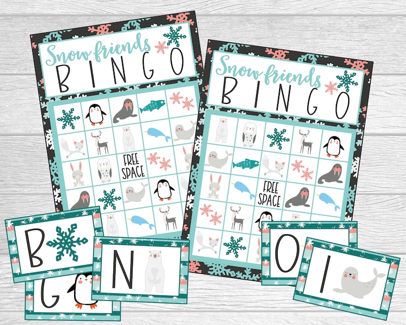 Printable Snow Fun Winter Animal Bingo Game. 12 Card Set W/ Calling ...