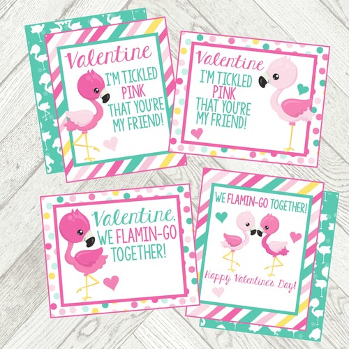 Flamingo Valentine Cards. I'm Tickled Pink That You're - Etsy