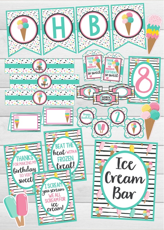 Ice Cream Party Printable Decoration Package. Ice Cream Bar - Etsy