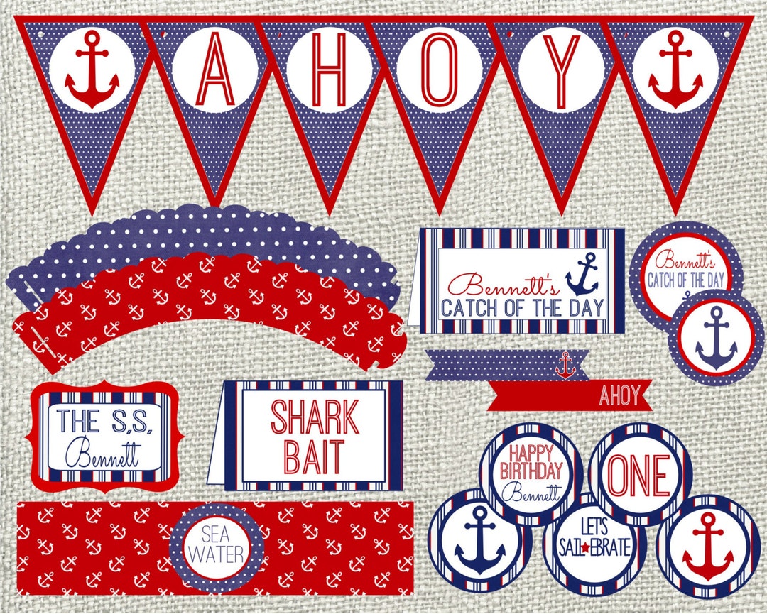 Nautical Party Package. Red & Blue Nautical Party Package. Digital ...