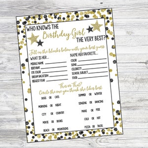 Printable Who Knows the Birthday Girl Best Game. Black and Gold ...