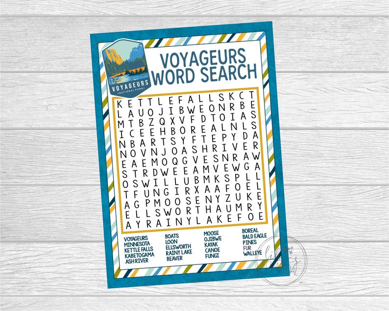 Printable Voyageurs Word Search. National Park Travel Games. Instant ...