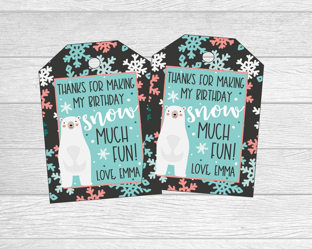 Personalized Printable Snow Much Fun Favor Tag. Polar Bear Party Favor ...