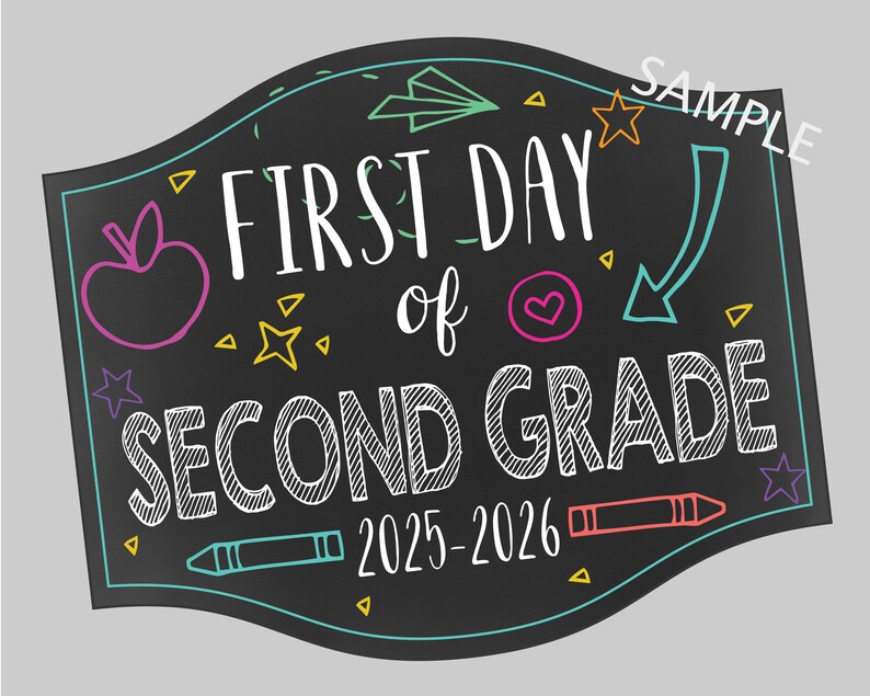 Second Grade First Day of School Doodle Sign. School Photo Prop Signs ...