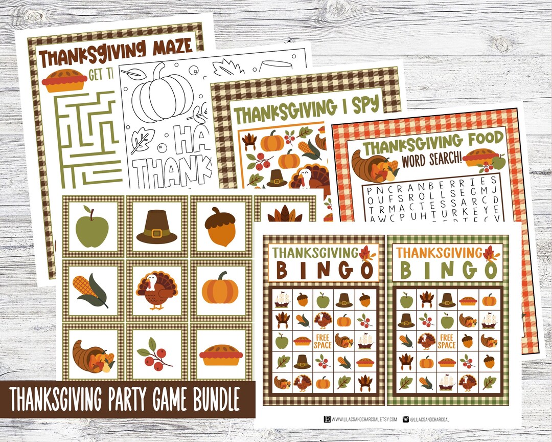 Printable Thanksgiving Game Bundle: Bingo, Maze, I Spy, Word Search ...