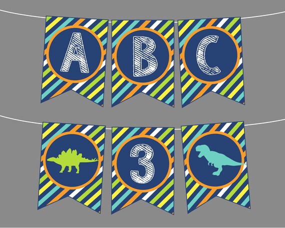 Dinosaur Birthday Banner. Full Alphabet Printable Banner Set | Etsy