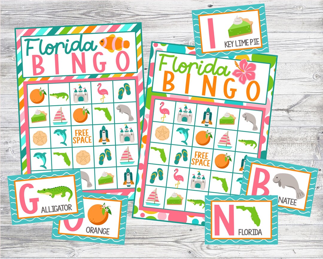 Printable Florida Bingo Game. 12 Card Florida Bingo Game Set for Party ...