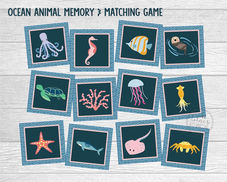 Printable Ocean Animal + Aquarium Memory Matching Game (digital ...