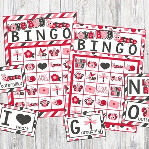Printable Love Bug Valentine's Day Bingo Game. 24 Card Valentine's Day ...