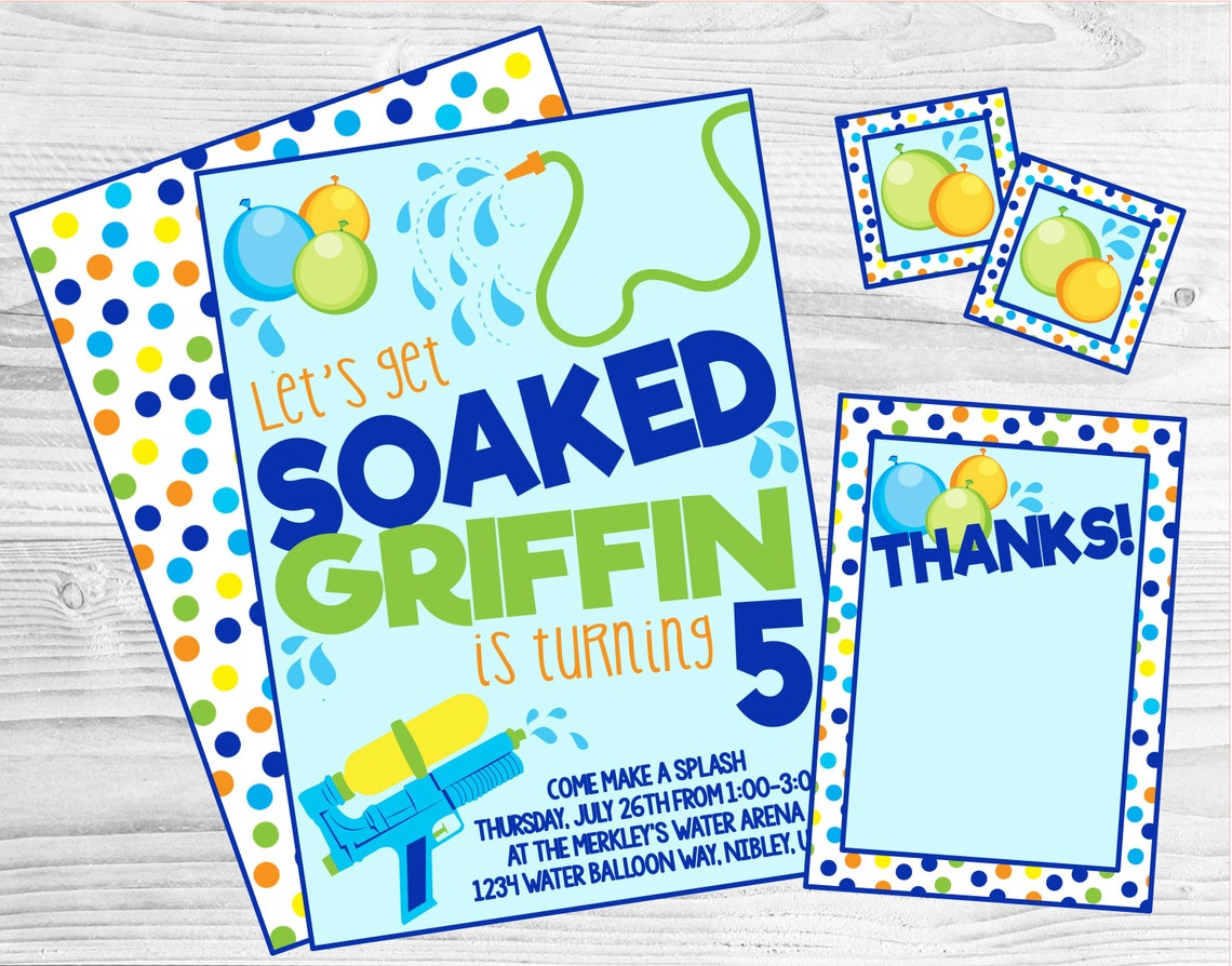 Water Fight Party Invitation. Let's Get Soaked Water Balloon Water ...