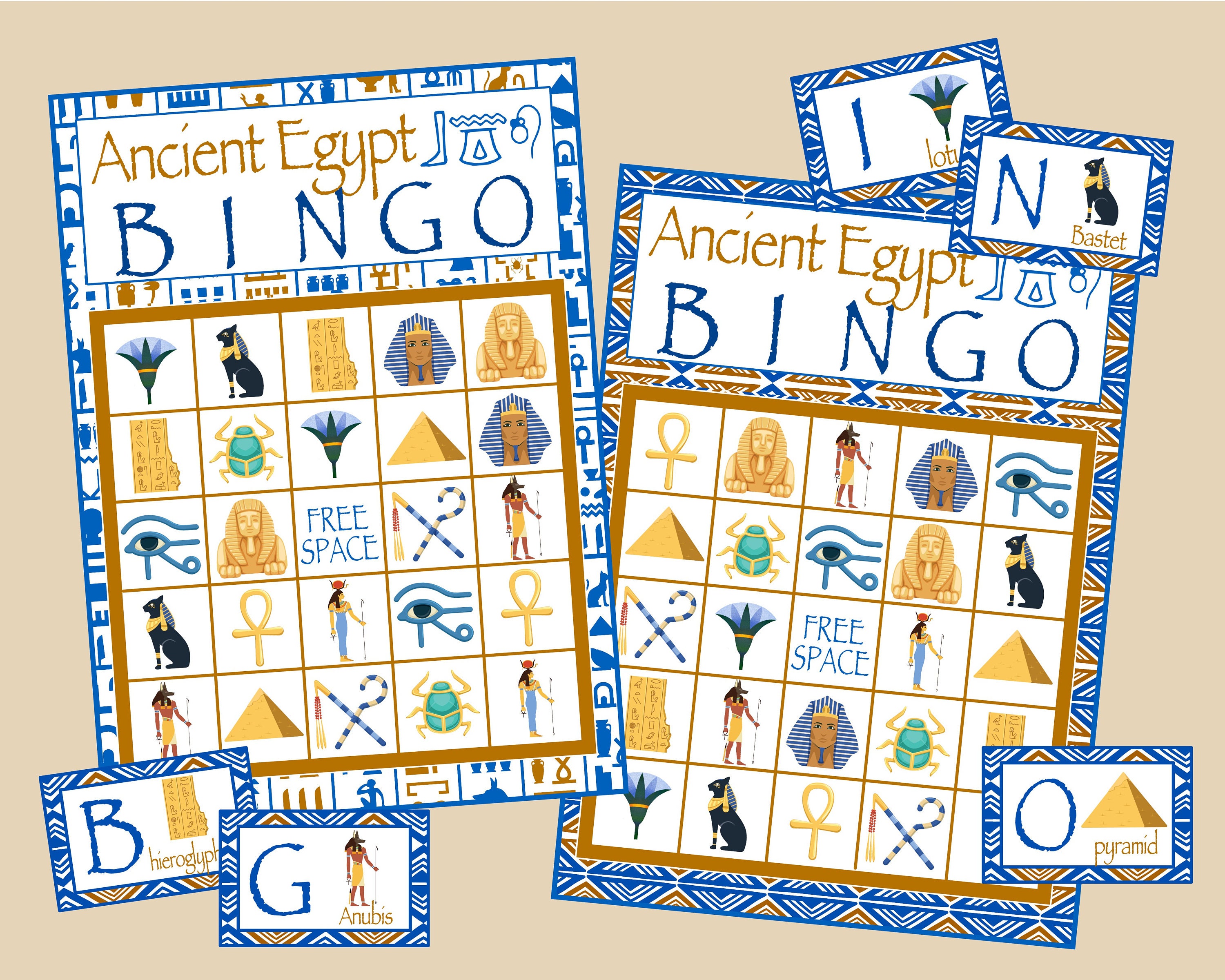 Printable Ancient Egypt Bingo Game. 36 Card Bingo Game Set for Ancient ...