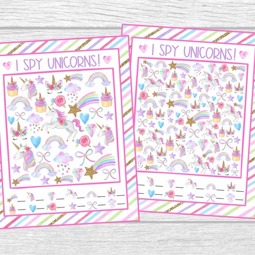 Unicorn I Spy Printable Games. 5 Different Sheets Easier to | Etsy