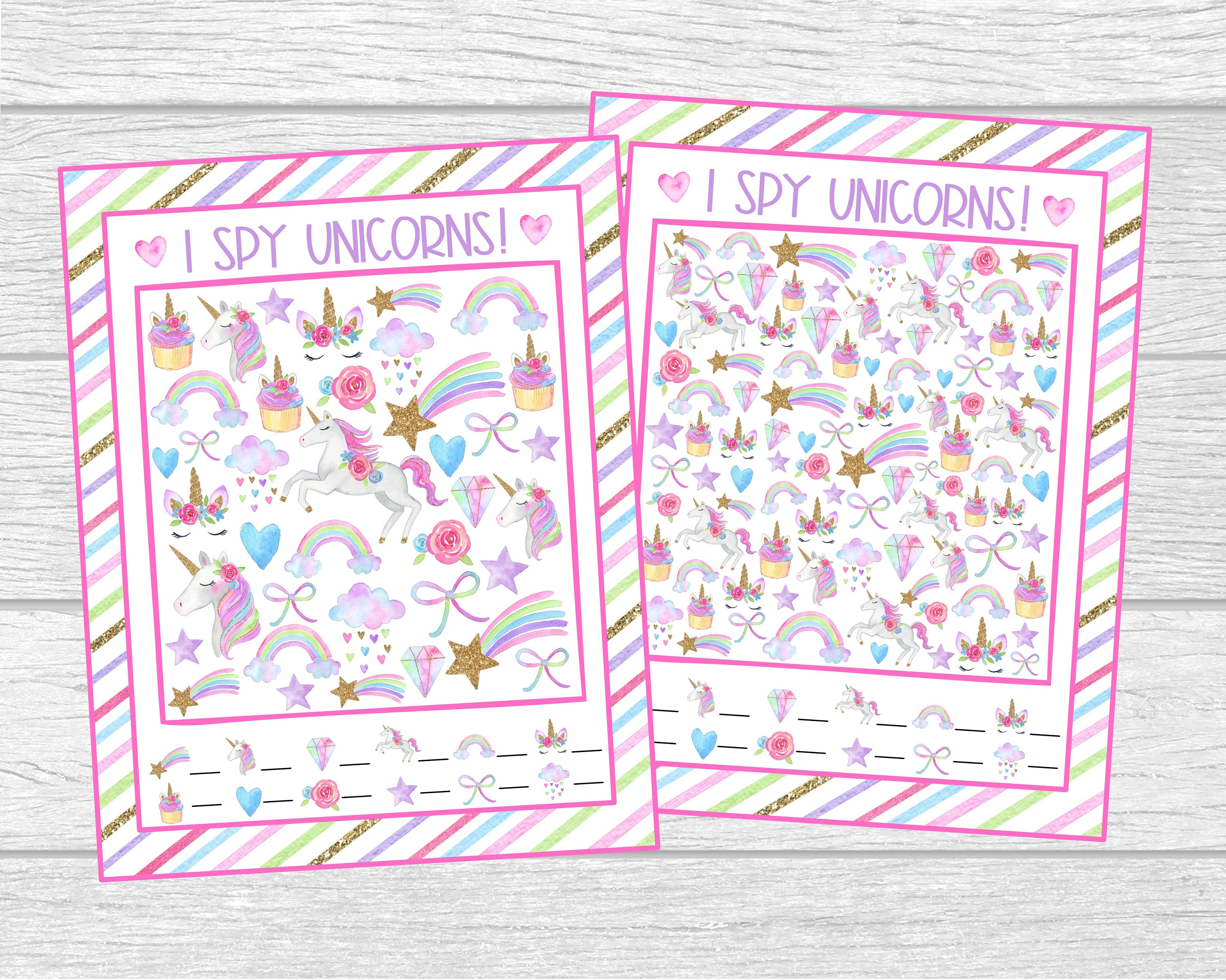 Unicorn I Spy Printable Games. 5 Different Sheets Easier to | Etsy