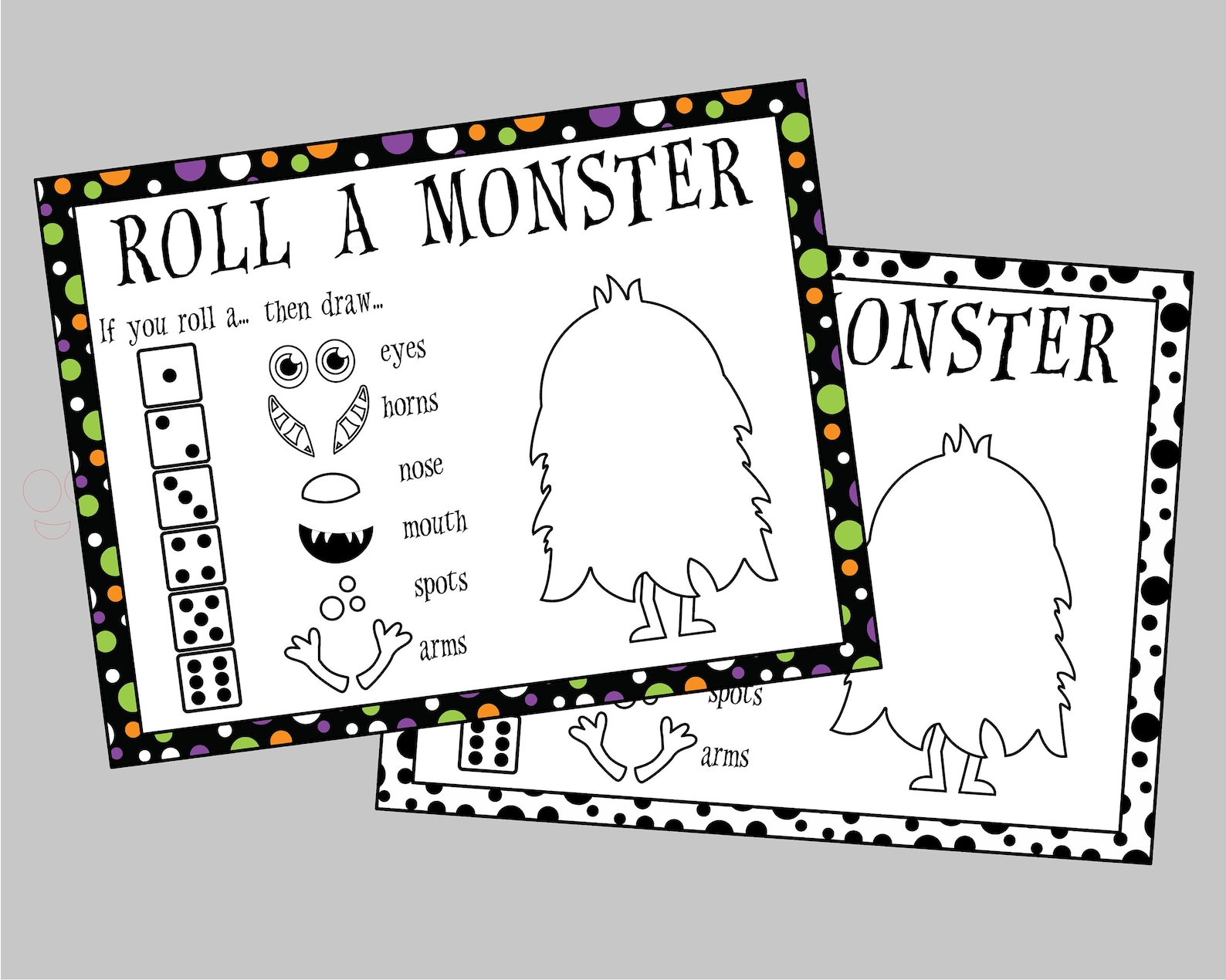 Printable Roll A Monster Game. Monster Dice Game Classroom Activity for ...
