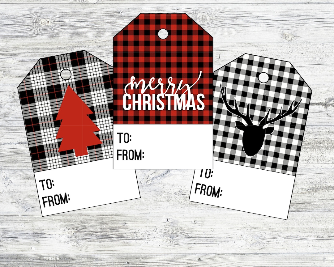 Plaid Christmas Tags. Red, Black and White Buffalo Plaid Tags ...